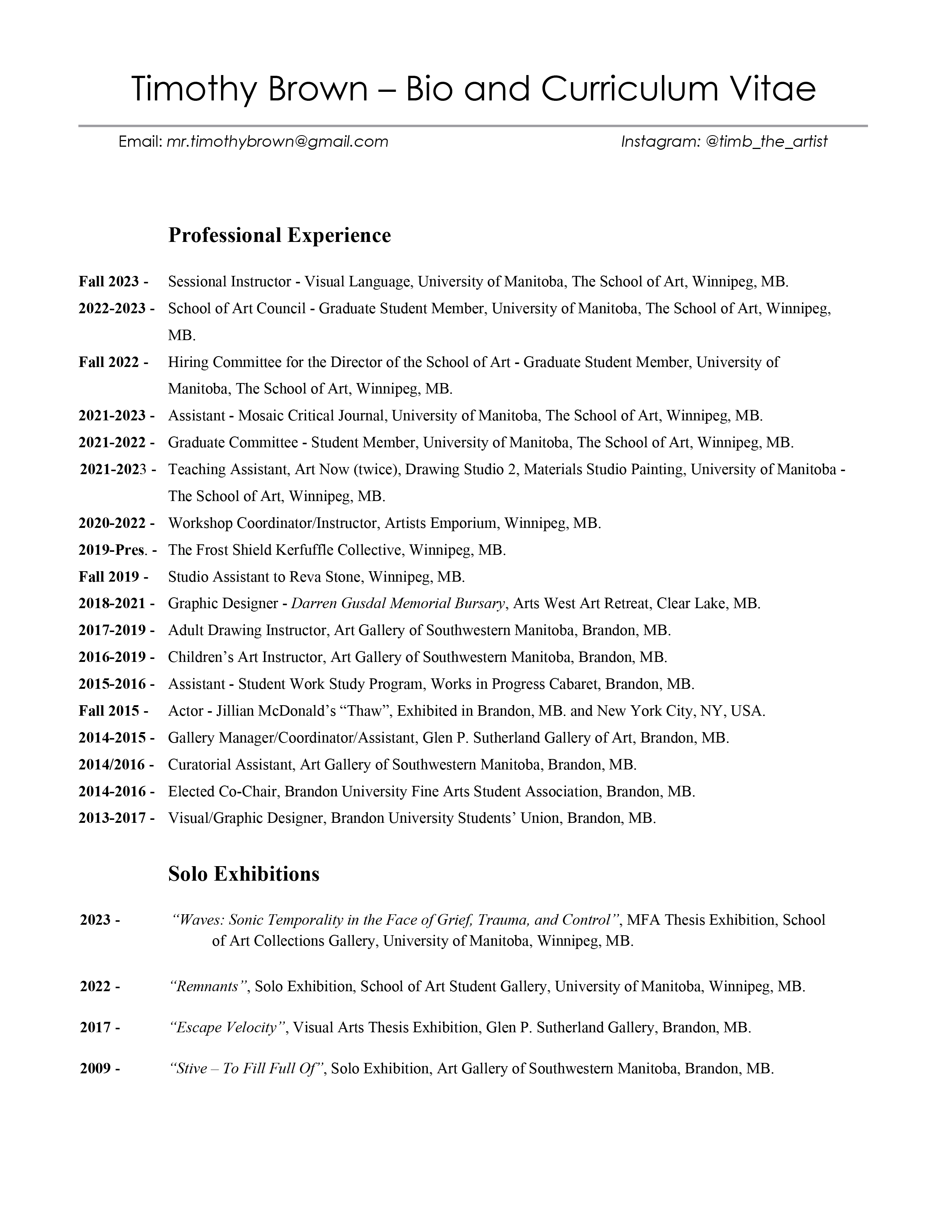 Timothy Brown – CV | Timothy Brown